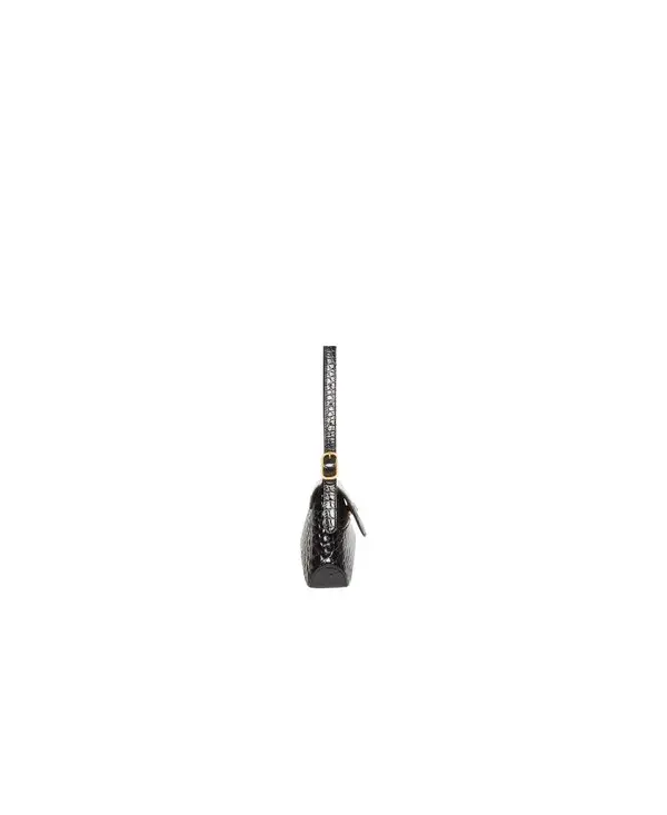 Balenciaga Logo Plaque Crocodile Effect Shoulder Bag