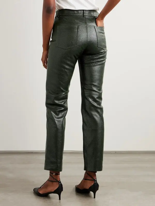 BLAZÉ MILANO Snake-effect Leather Straight-leg Pants