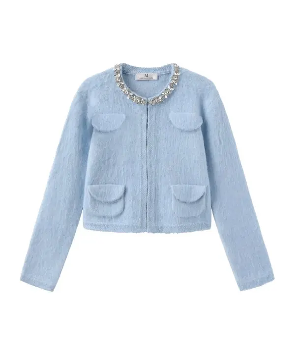 Marissa Chiara Embellished Crewneck Long Sleeve Jacket - Blue