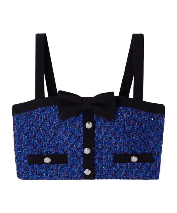 Alessandra Rich Short Tweed Top With Bow Detail