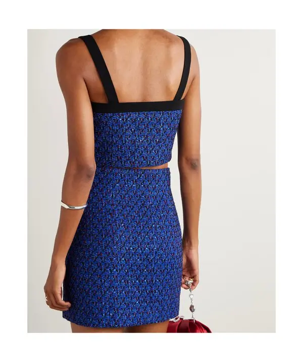 Alessandra Rich Short Tweed Top With Bow Detail