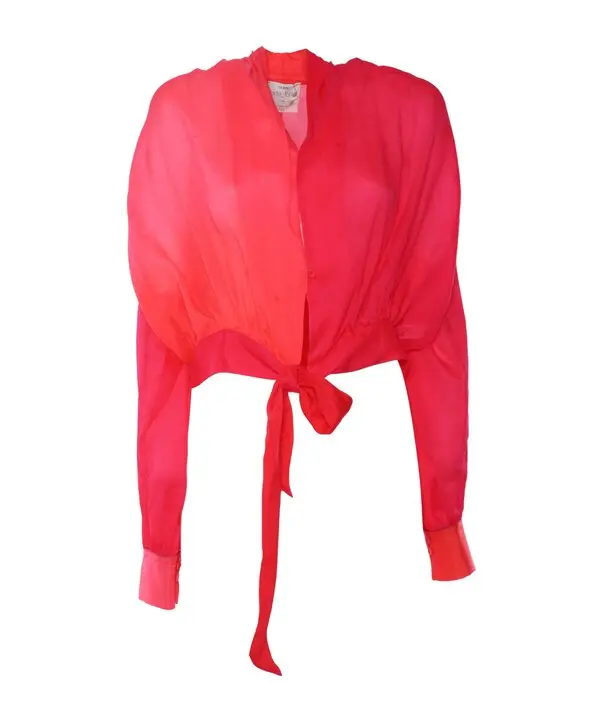 FORTE_FORTE Cropped Sheer Ribbed V-neck Shirt With Front Straps - Red