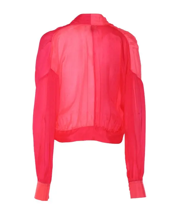 FORTE_FORTE Cropped Sheer Ribbed V-neck Shirt With Front Straps - Red