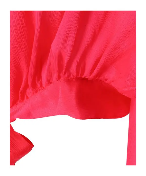 FORTE_FORTE Cropped Sheer Ribbed V-neck Shirt With Front Straps - Red