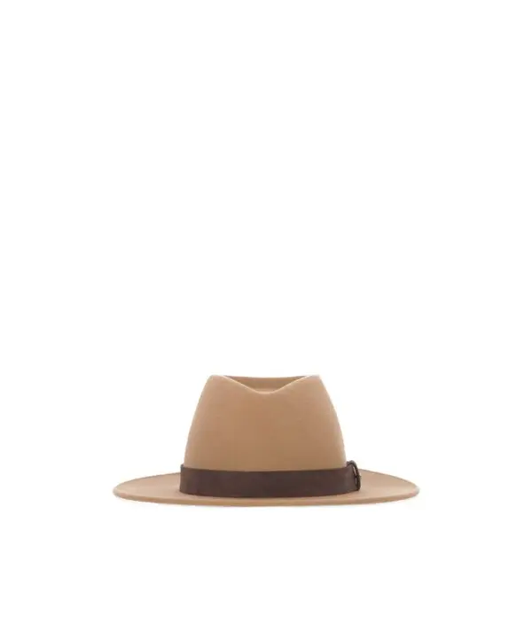 Max Mara Wool Felt Fedora With Suede Ribbon And Studs - Nude