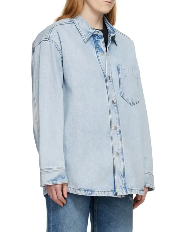 AMI Paris De Coeur Denim Overshirt - Gray