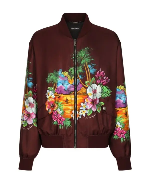 Dolce & Gabbana Tropical Print Silk Bomber Jacket - Multicolor