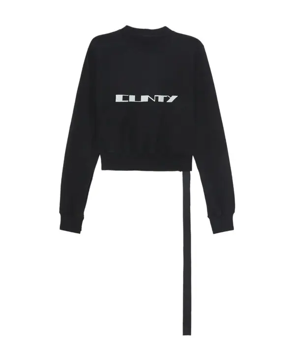 Rick Owens Cropped Cotton Sweater With Strap Detail - Black