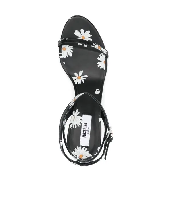 Moschino Open-toe High-heeled Sandals With Floral Print And Buckle Ankle Strap