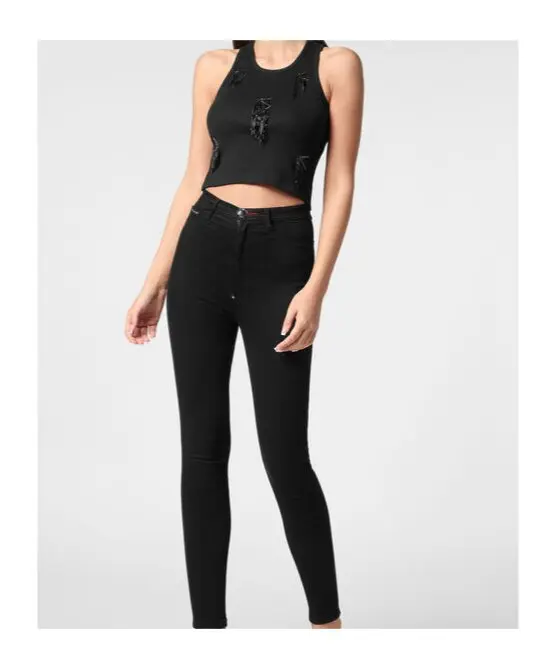 Philipp Plein Fringed Embellished Rib Knit Tank Top - Black