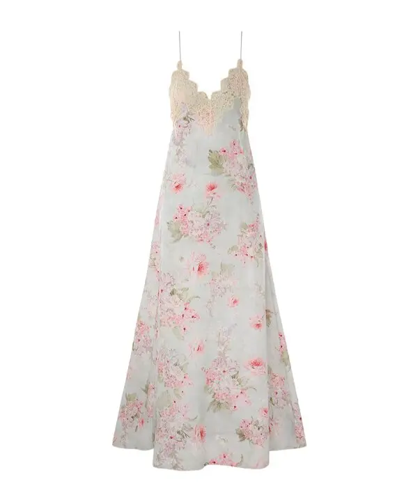 Zimmermann Floral Lace Trim Maxi Dress - Gray