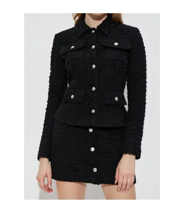 MISBHV Single-breasted Tweed Jacket With Button Closure