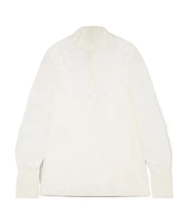 Valentino Garavani Lace Trimmed Wool Blouse - White