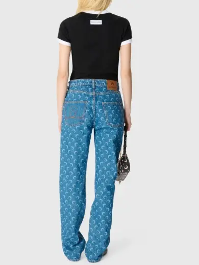 MARINE SERRE Allover Moon Print Straight-leg Jeans
