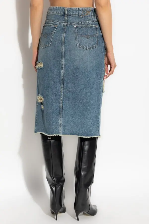 Blumarine Effect Denim Skirt