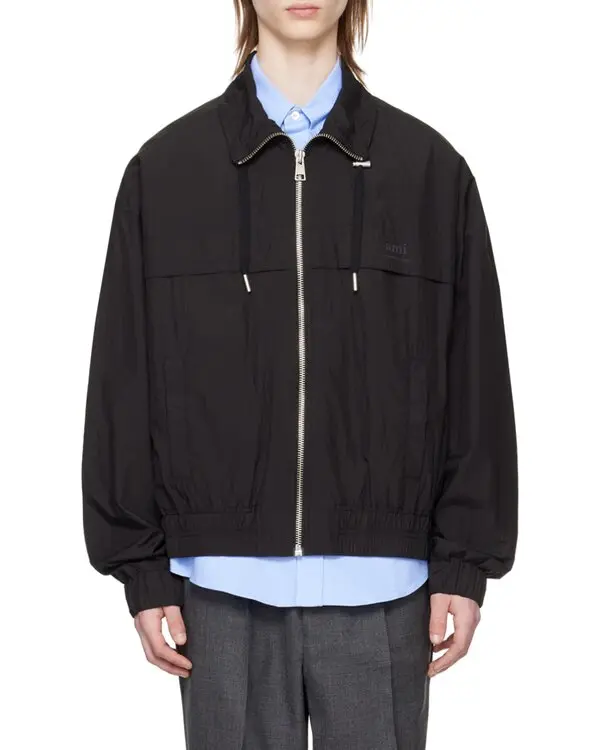 AMI Paris Zip-up Lightweight Jacket With Logo Detailing - Black