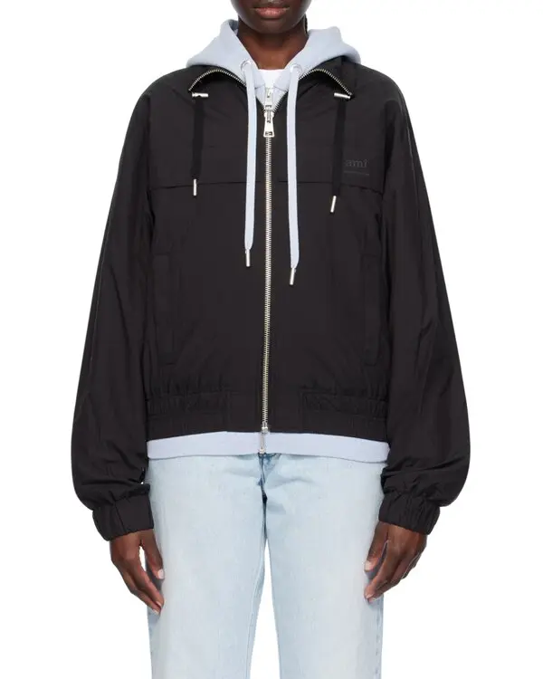 AMI Paris Zip-up Lightweight Jacket With Logo Detailing - Black