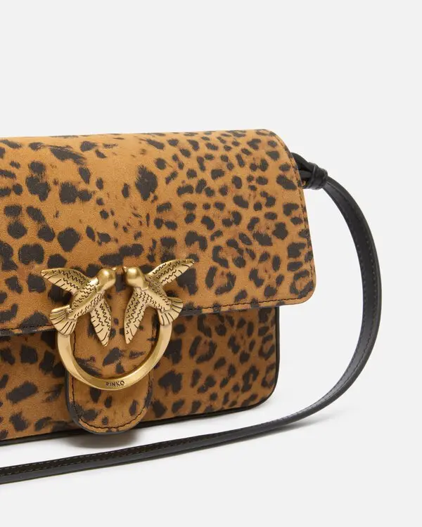 Pinko Leopard Print Shoulder Bag With Love Birds Plaque - Brown