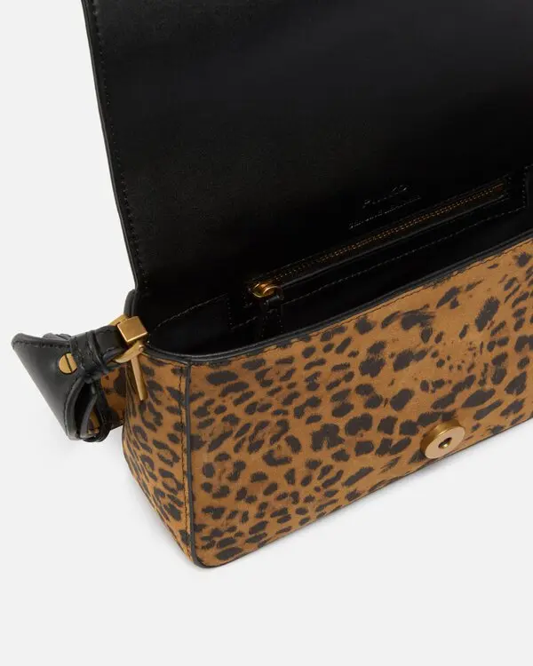 Pinko Leopard Print Shoulder Bag With Love Birds Plaque - Brown