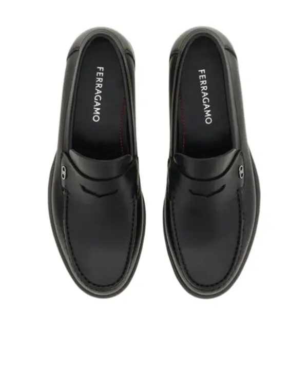 FERRAGAMO Gancini Ornament Penny Loafers - Black