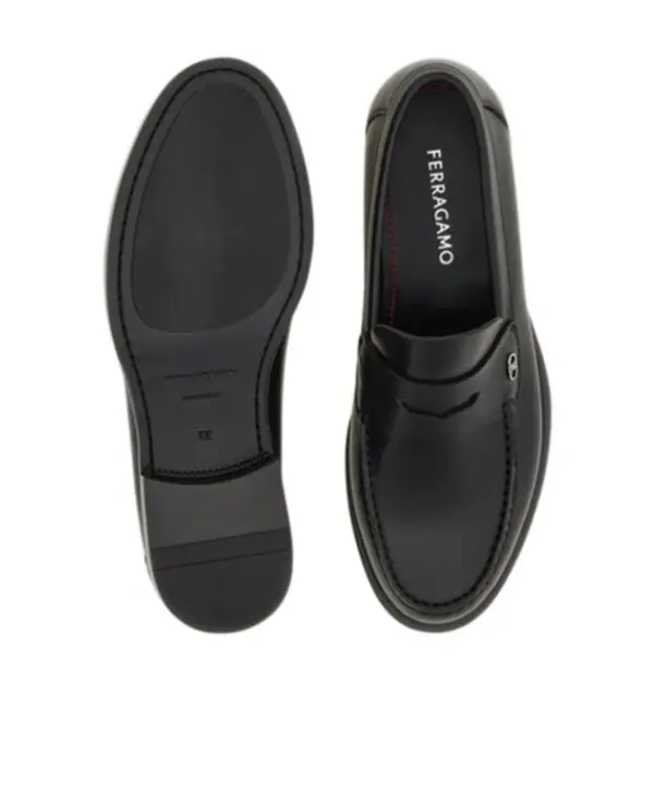 FERRAGAMO Gancini Ornament Penny Loafers - Black