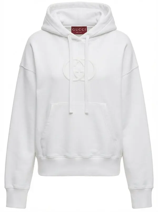 Gucci Brushed Cotton Sweatshirt With Embossed Interlocking G Logo - White