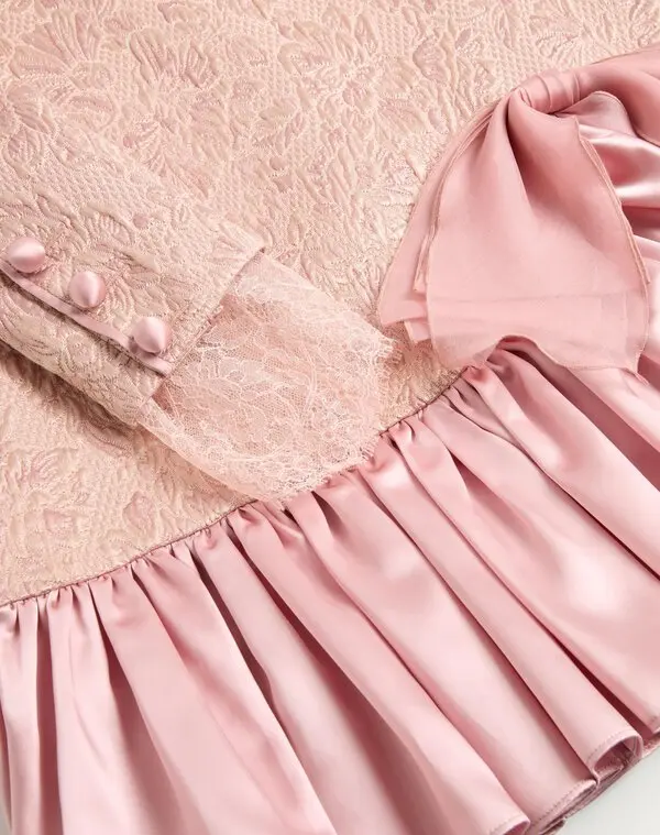 Valentino Garavani Organza Bow And Ruffled Hem Mini Dress - Pink