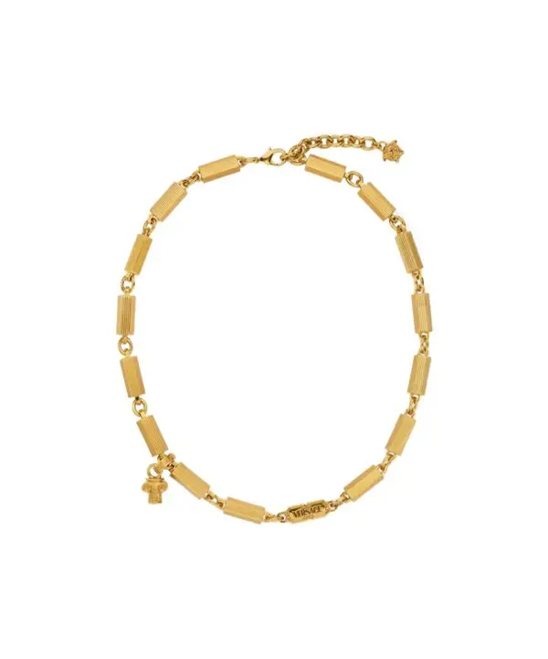 Versace Logo Engraved Column Necklace - Bright Gold