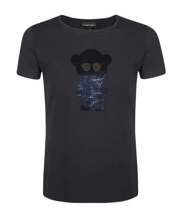 Emporio Armani Bear Pattern Round Neck T-shirt - Black