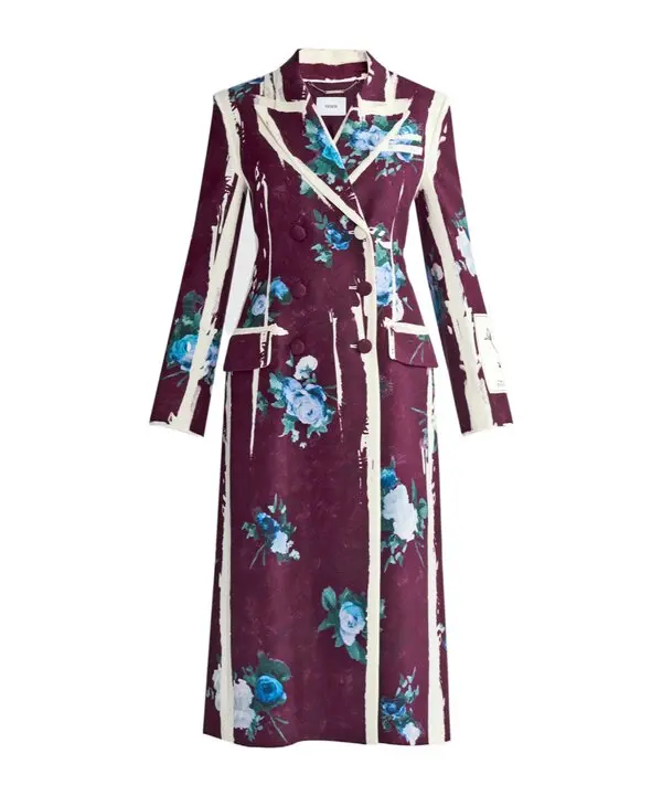 Erdem Double-breasted Floral-print Satin Coat