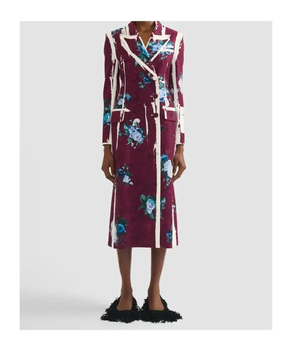Erdem Double-breasted Floral-print Satin Coat