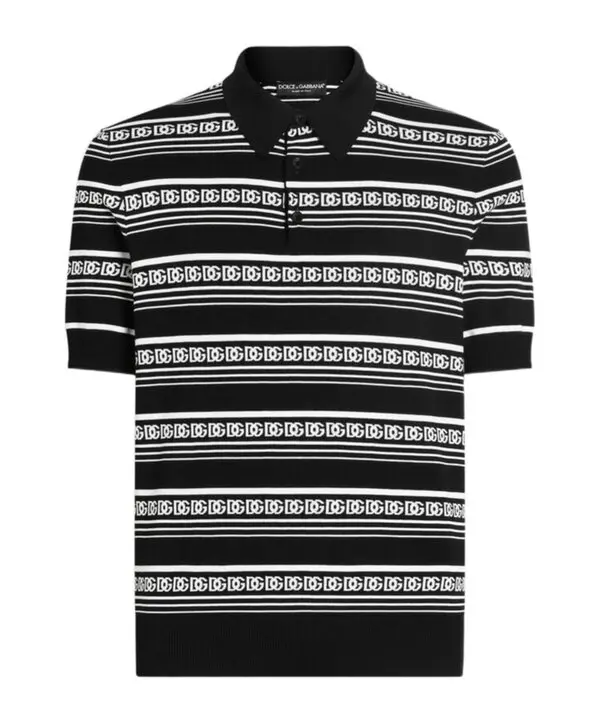 Dolce & Gabbana Dolce Gabbana Logo Intarsia Knitted Polo Shirt - Black