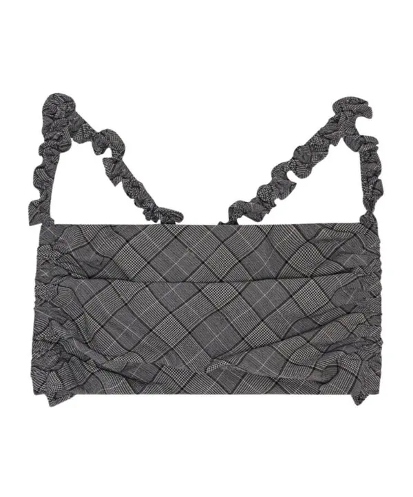 GANNI Checked Wool Ruffled Top - Black