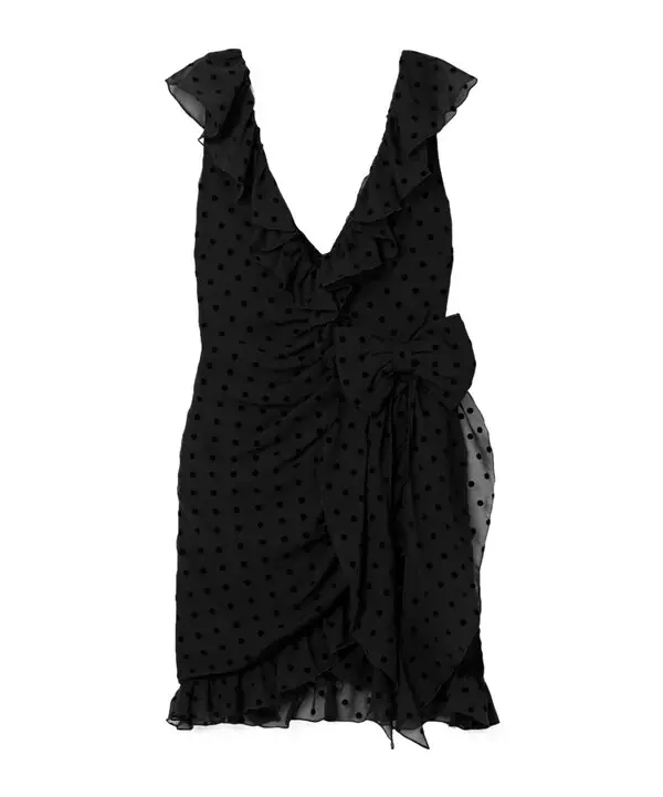 Alessandra Rich Flocked Silk-chiffon Mini Dress With Bow Embellishment