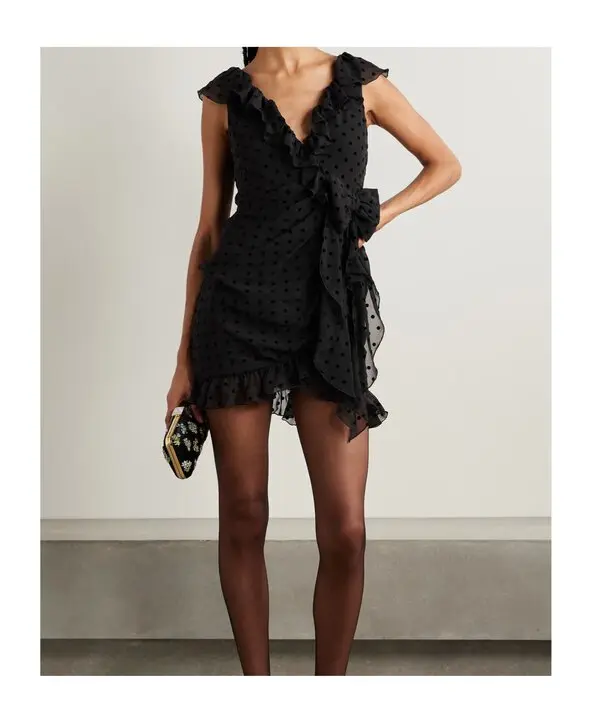 Alessandra Rich Flocked Silk-chiffon Mini Dress With Bow Embellishment