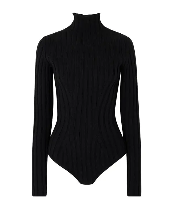 Alaïa Ribbed Wool Turtleneck Bodysuit - Black