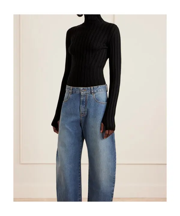 Alaïa Ribbed Wool Turtleneck Bodysuit - Black