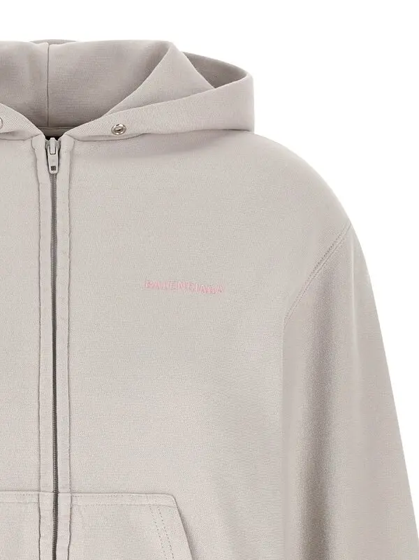 Balenciaga Logo Embroidered Zip-up Hoodie - Grey