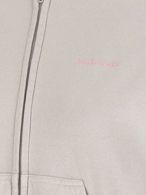 Balenciaga Logo Embroidered Zip-up Hoodie - Grey