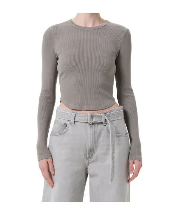AGOLDE Ribbed Long-sleeve Top With Curved Hem