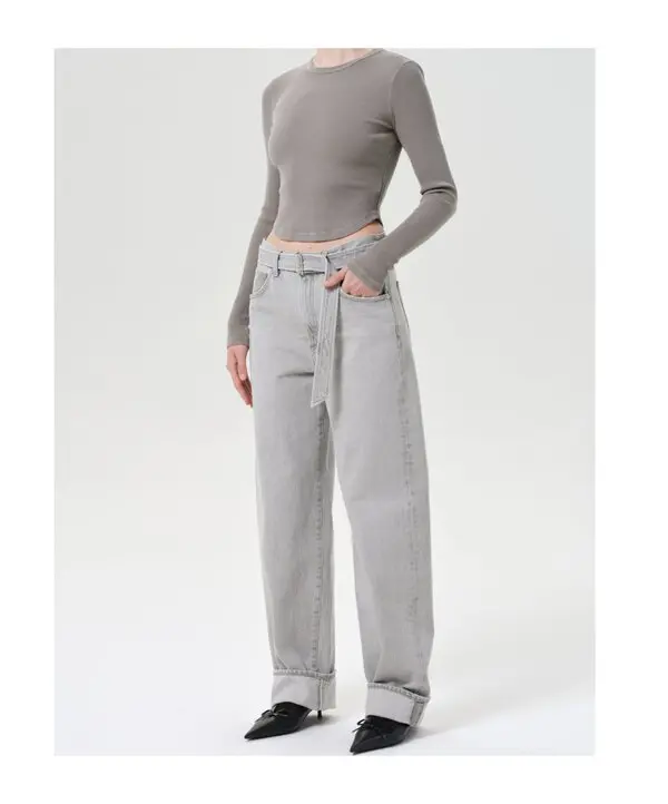 AGOLDE Ribbed Long-sleeve Top With Curved Hem