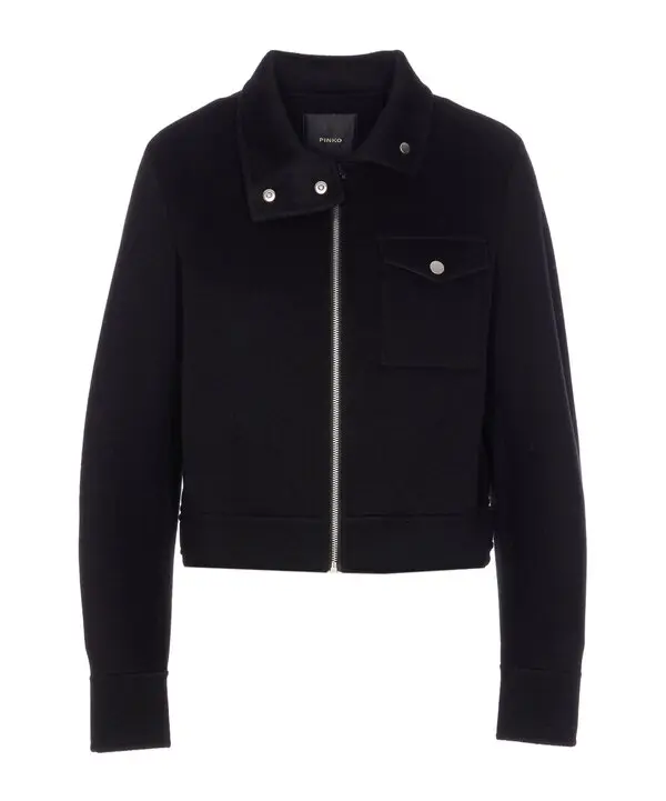 Pinko Long-sleeve Zip-up Jacket With Chest Pockets - Black