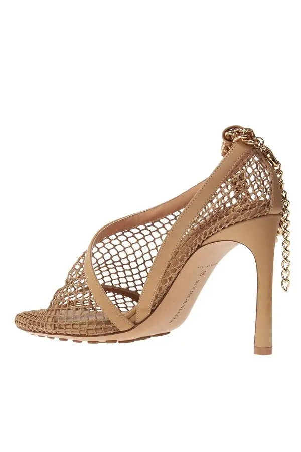Bottega Veneta Mesh Pumps With Gold Chain Ankle Strap - Nude