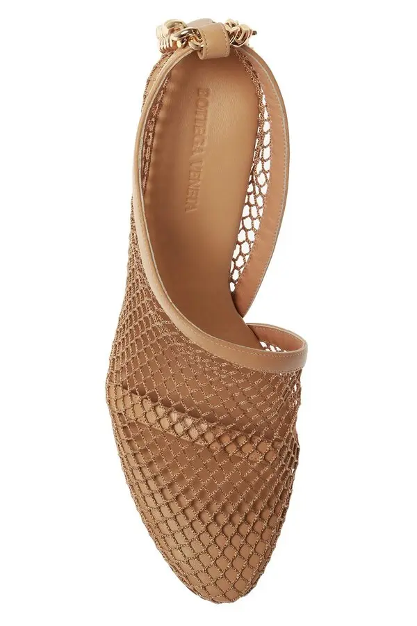 Bottega Veneta Mesh Pumps With Gold Chain Ankle Strap - Nude