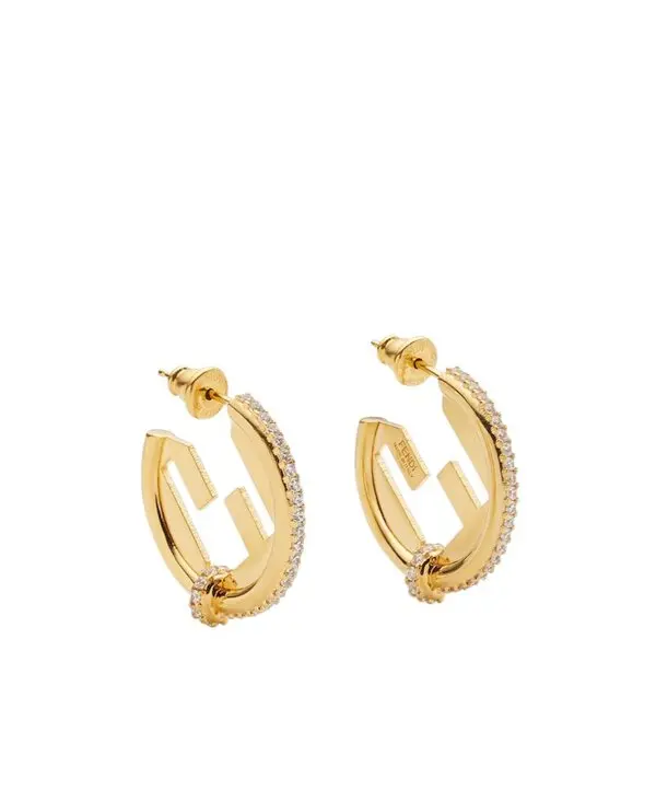 Fendi Everround Logo Crystal Hoop Earrings - Yellow