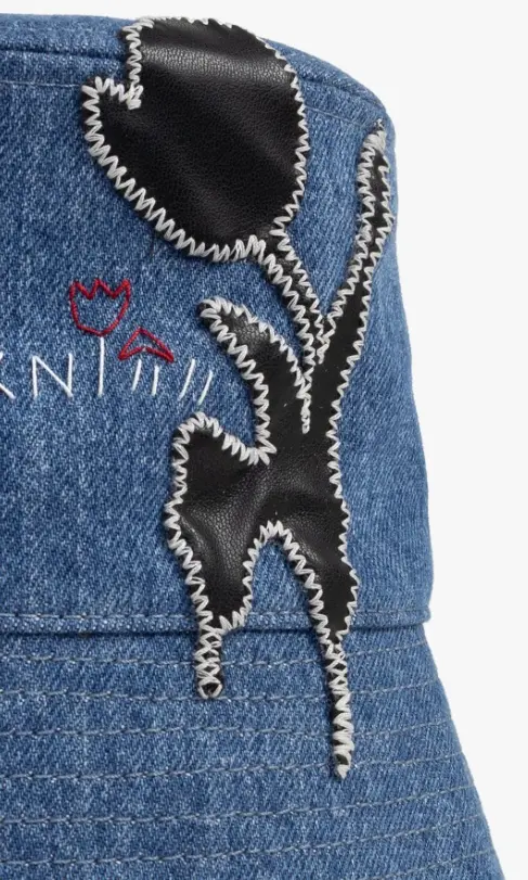 Marni Denim Bucket Hat With Floral Appliqu - Blue