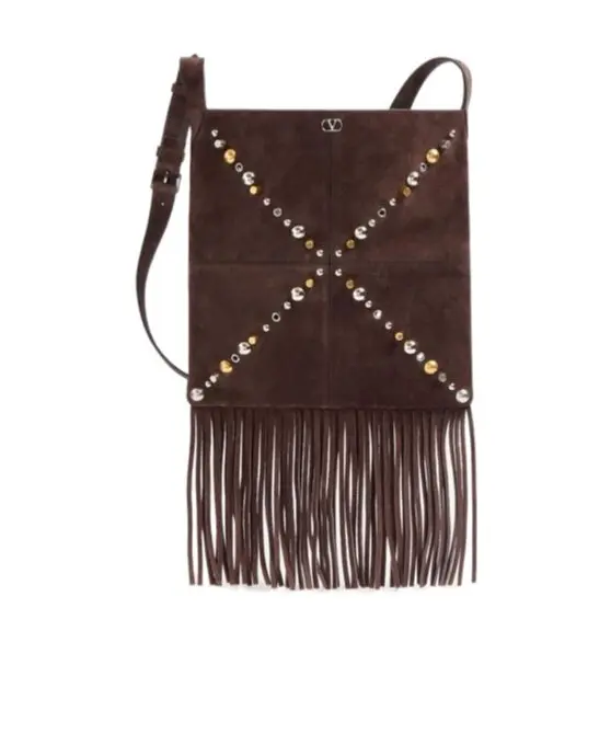 Valentino Garavani Nellcôte Vlogo Signature Fringed Shoulder Bag - Black