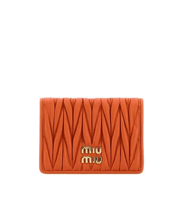 Miu Miu Logo-lettering Matelassé Cardholder - Orange