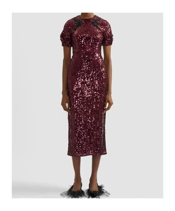 Erdem Embellished Sequined Georgette Midi Dress