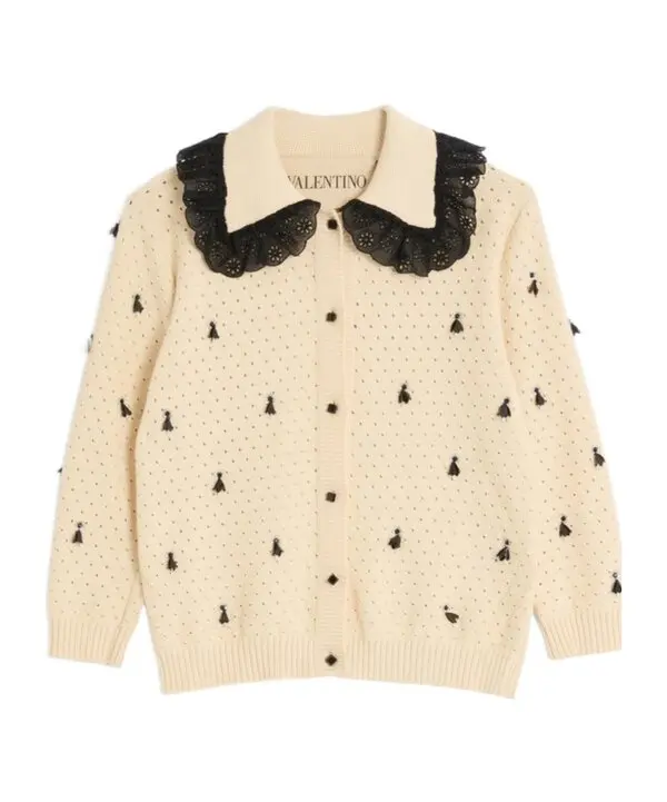 Valentino Garavani Embroidered Cotton Cardigan With Lace Collar